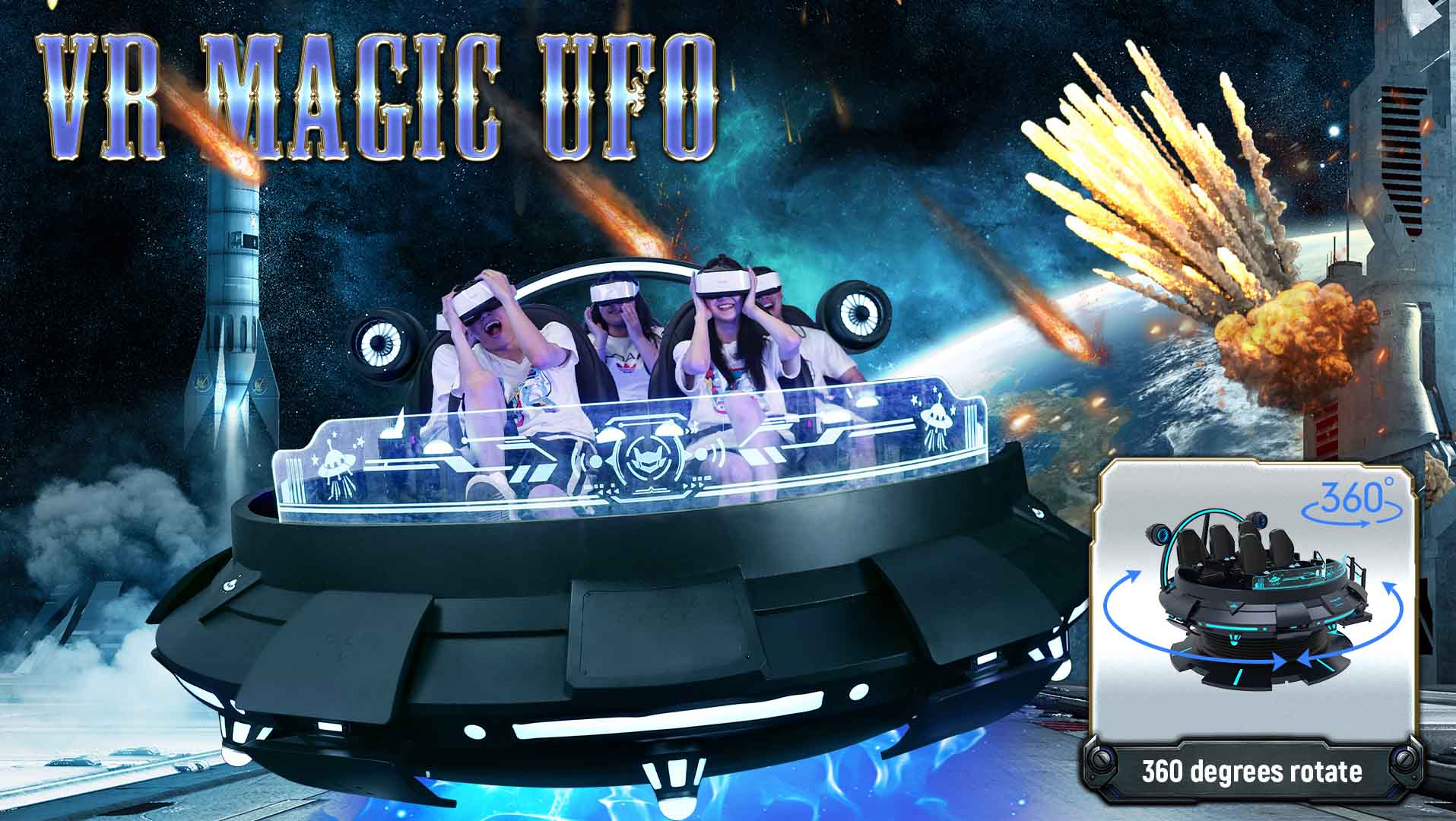 9D Virtual Reality Simulator VR Machine 5 Seats VR Magic Flying UFO - 9D VR Simulator Virtual ...